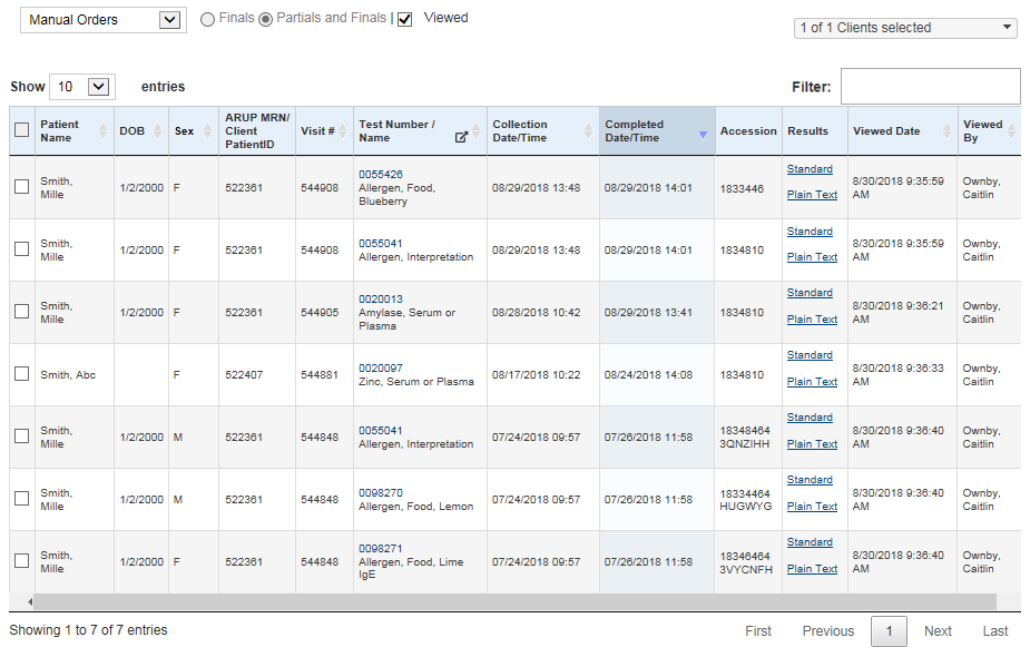 View new test results